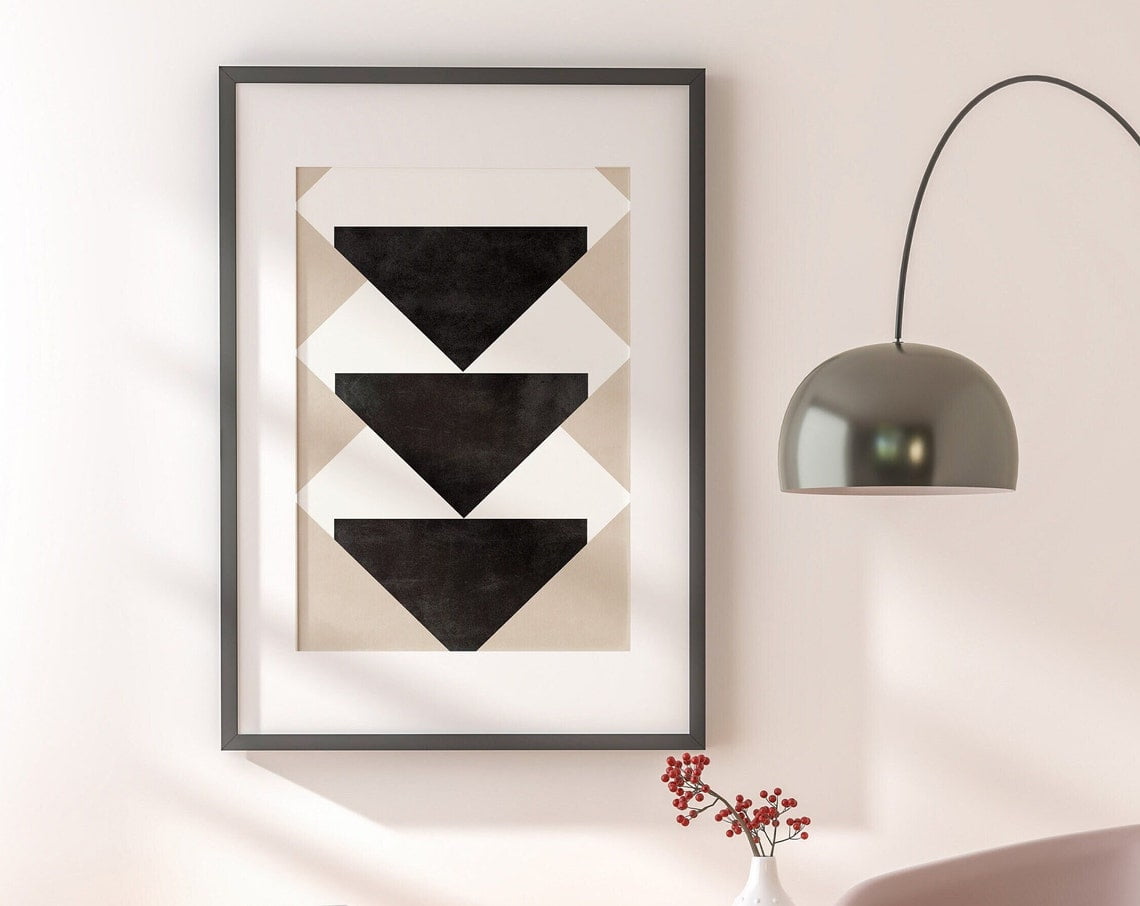Black Geometric Art, Geometric Wall Art, Mid Century Line Art, Abstract ...