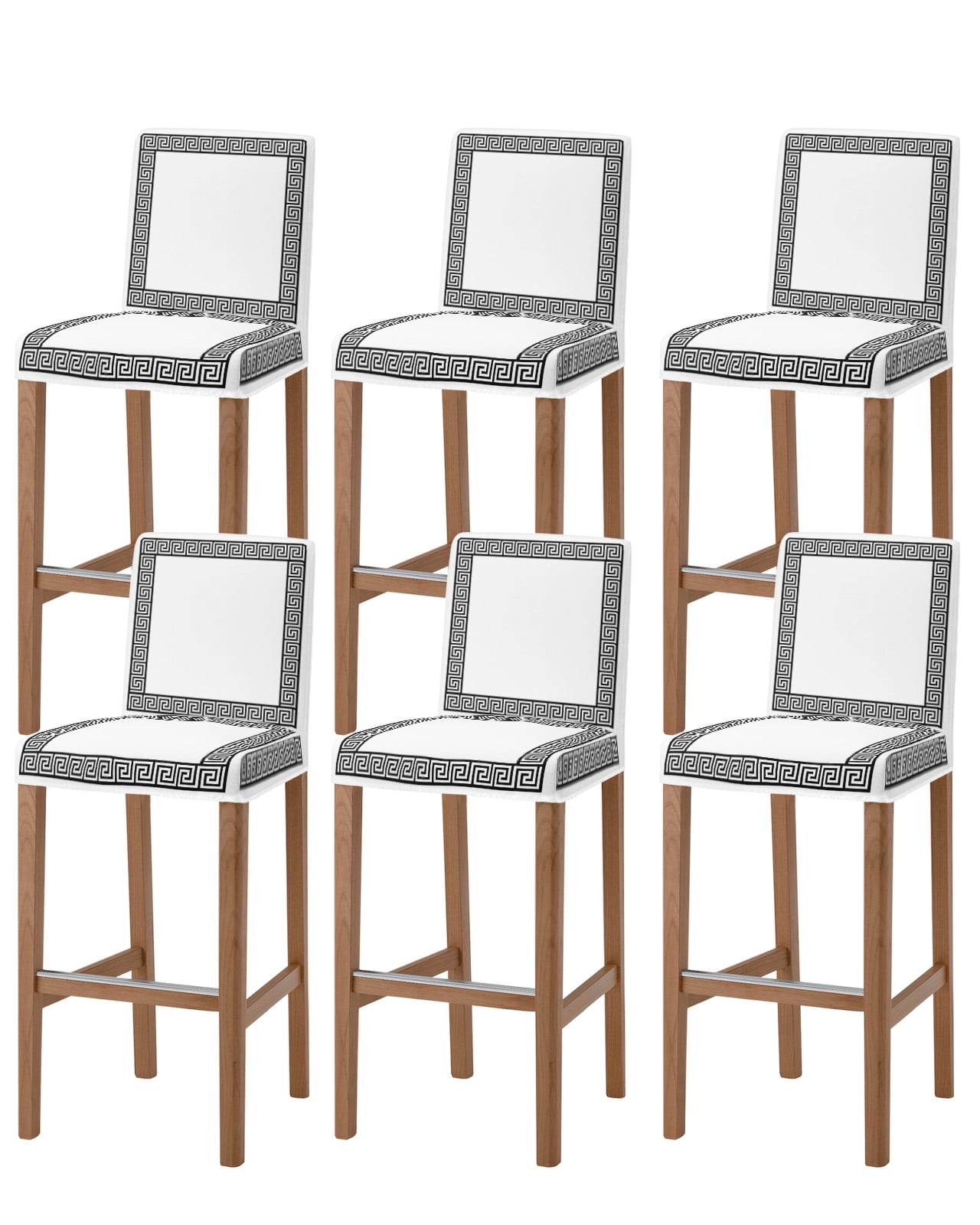 Black Geometric Bar Stool Covers Set of 6, Modern Key Greek Design ...