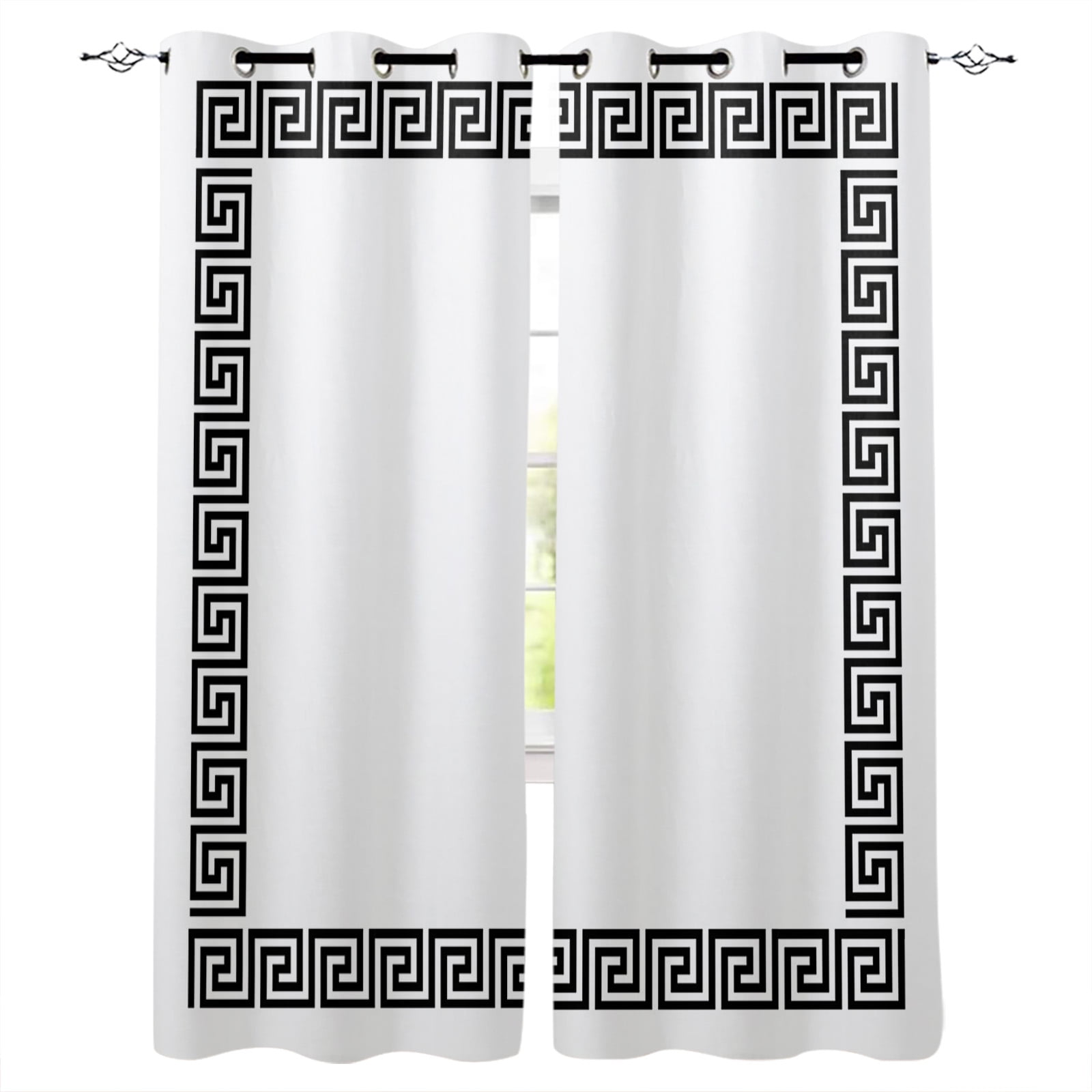 Black Geometric Blackout Curtains 45 Inches Long, Modern Abstract Art ...