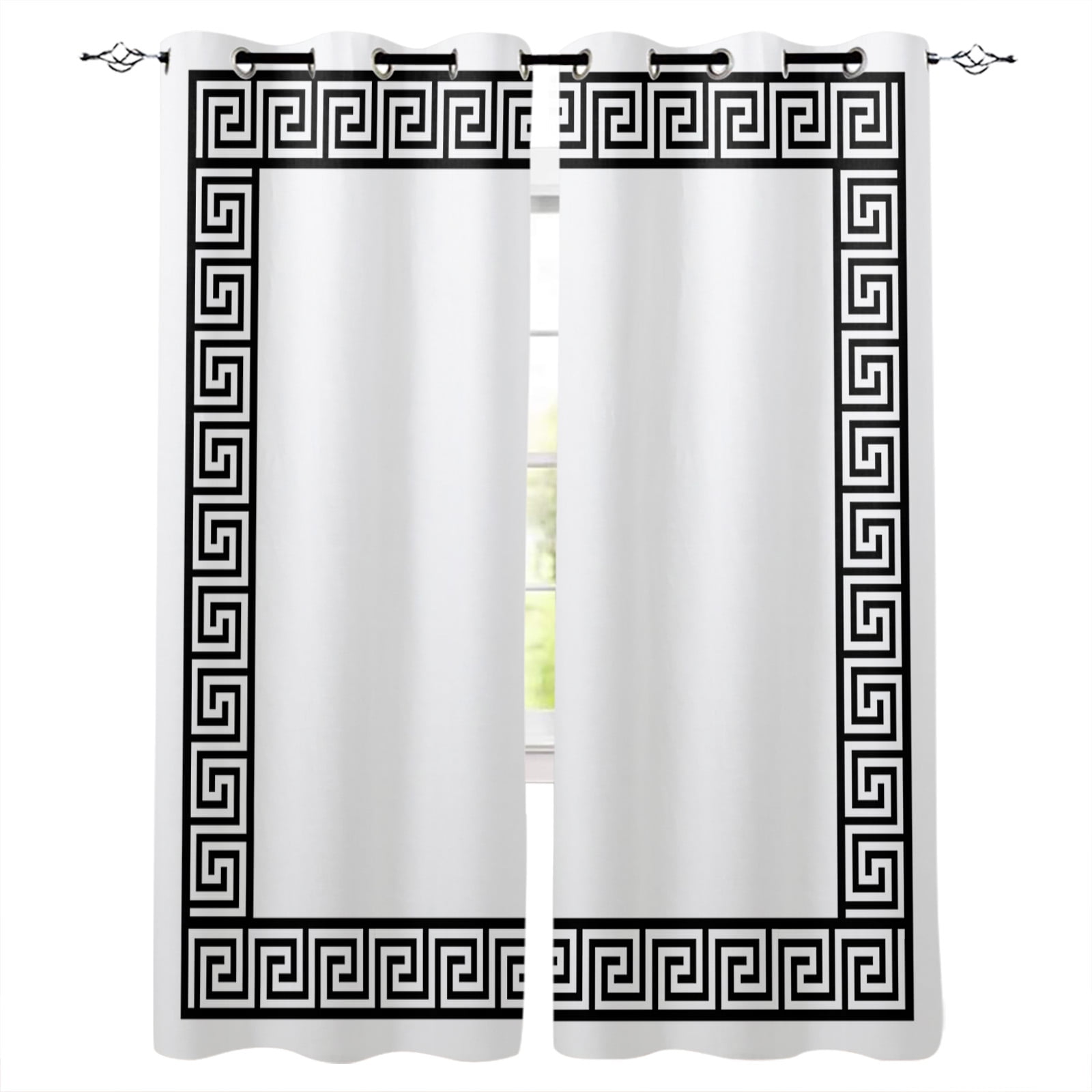 Black Geometric Blackout Curtains 96 Inches Long, Modern Key Greek ...