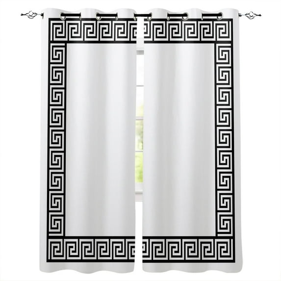 Black Geometric Blackout Curtains 96 Inches Long, Modern Key Greek ...