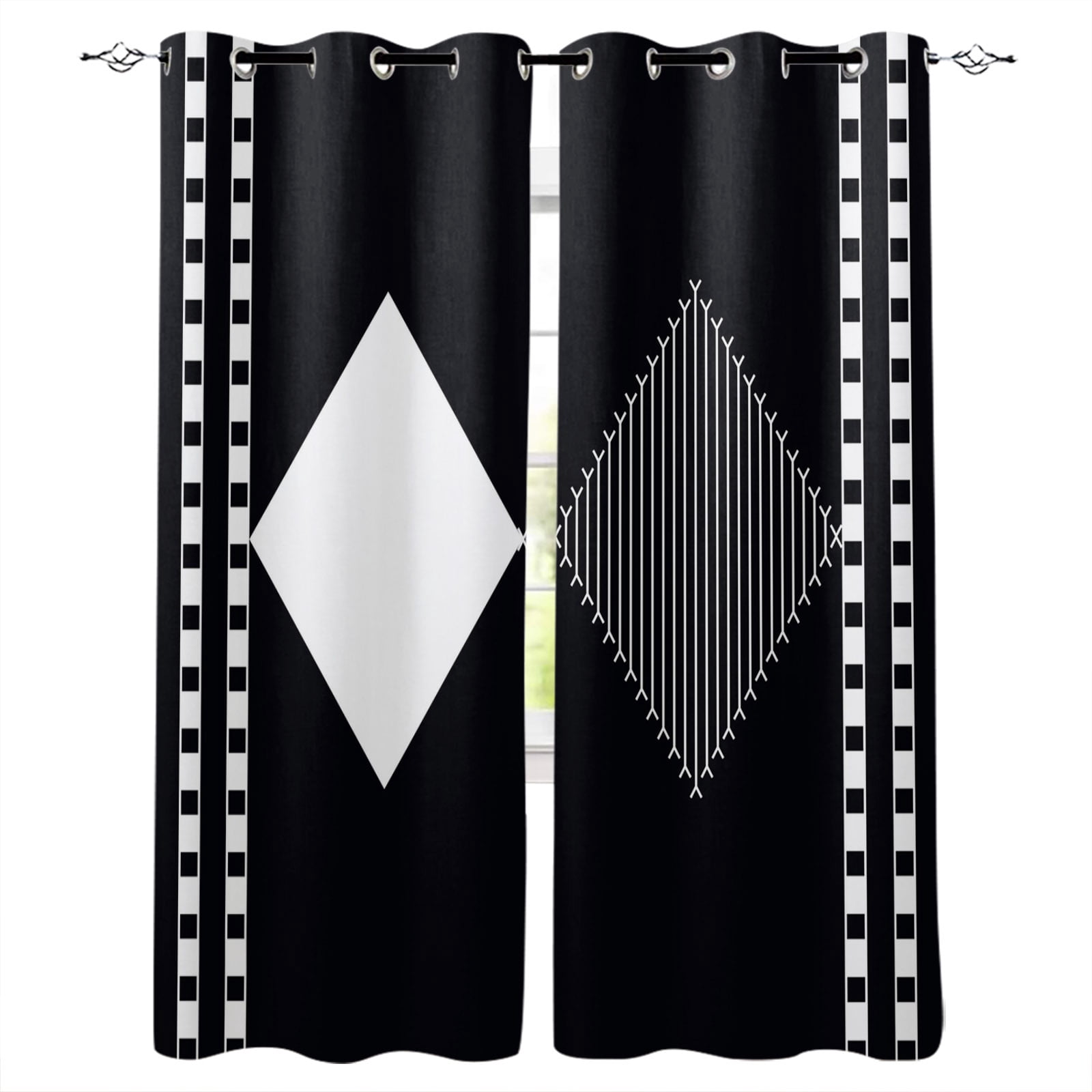 Black Geometric Blackout Curtains for Bedroom/Living Room, Thermal ...