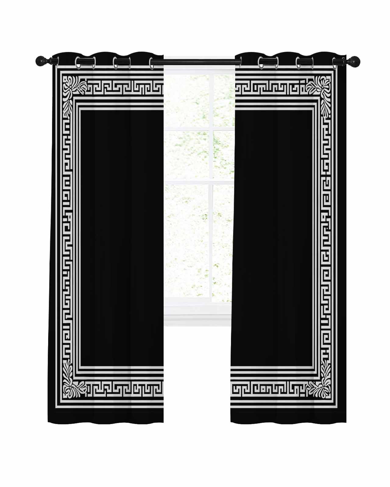 Black Geometric Blackout Curtains, Light Blocking Print Window Curtains ...