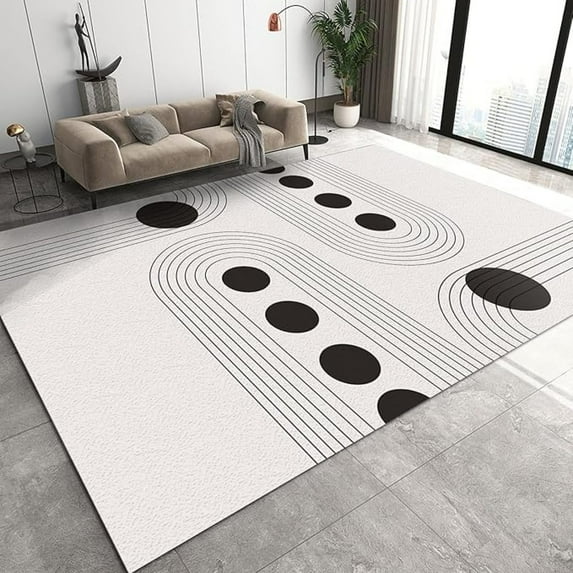 Black Geometric Boho Circle Area Rugs, Black Medieval Striped Bedroom ...