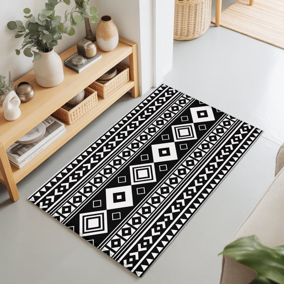 Black Geometric Boho Stripes Rectangle Rug 2'x3' Retro Middle Ages ...