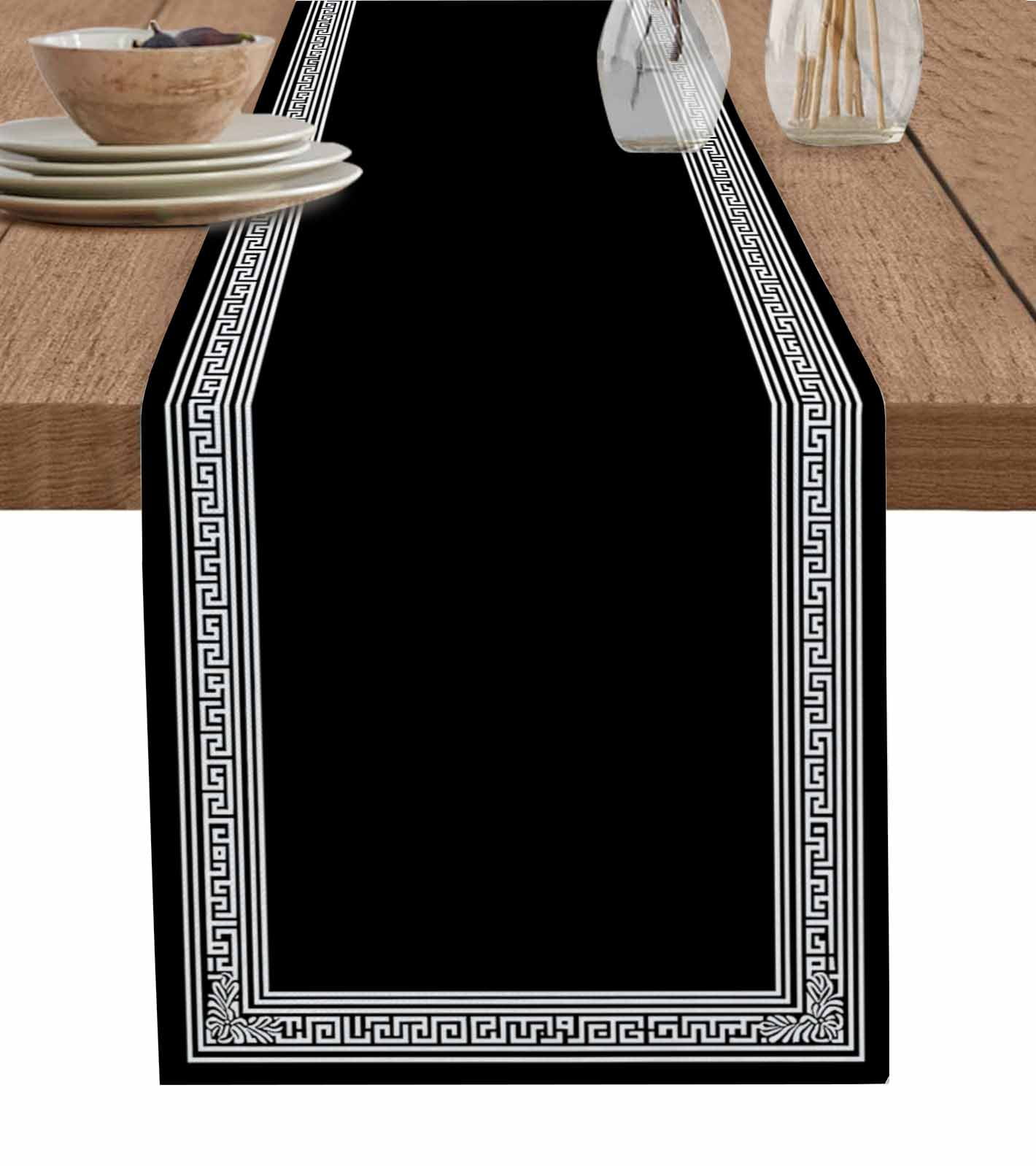 Black Geometric Burlap Cotton Table Runner 16x72 Inches Long, Country ...