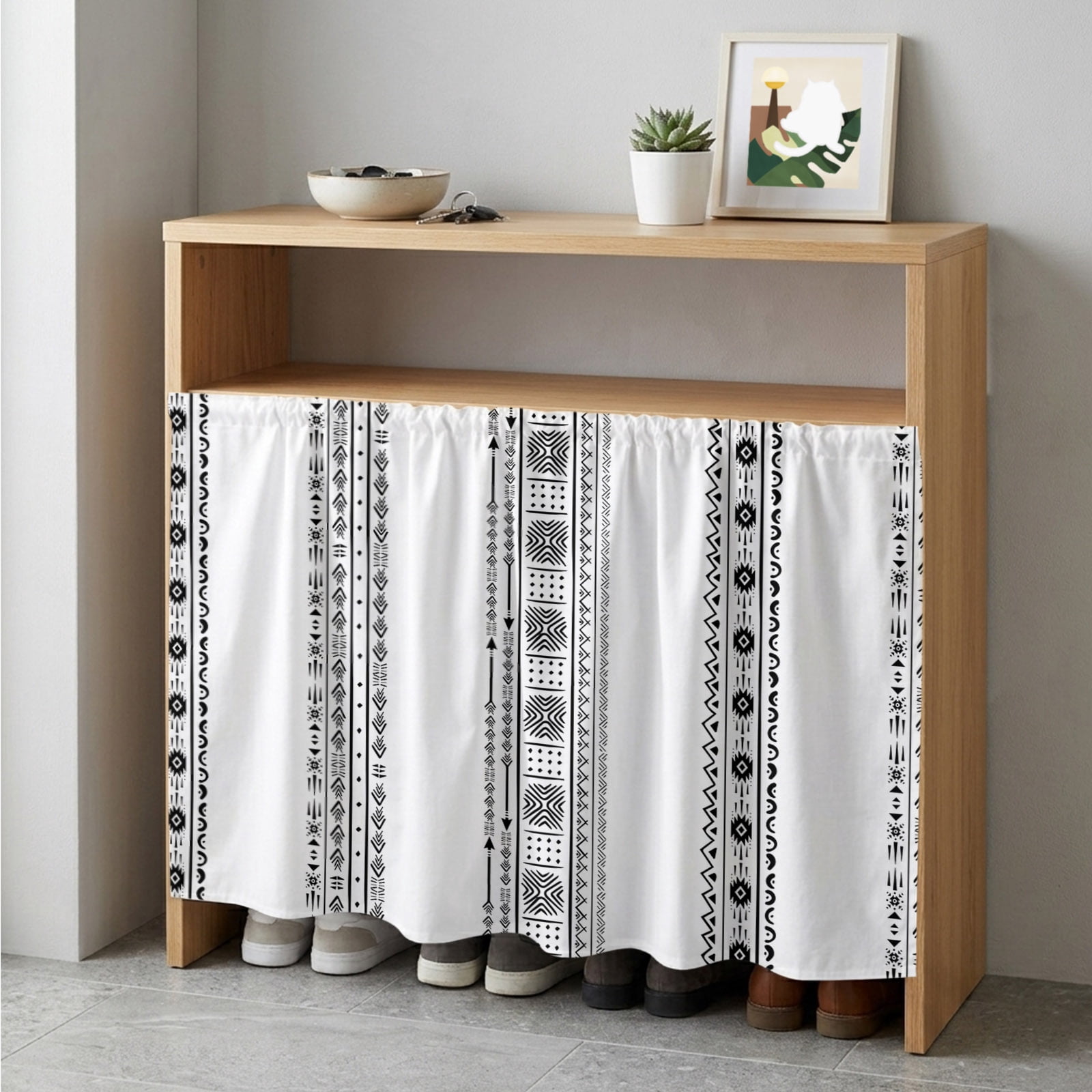 Black Geometric Cabinet Curtain 35"Wx35"L,Dustproof Under Sink Skirt ...