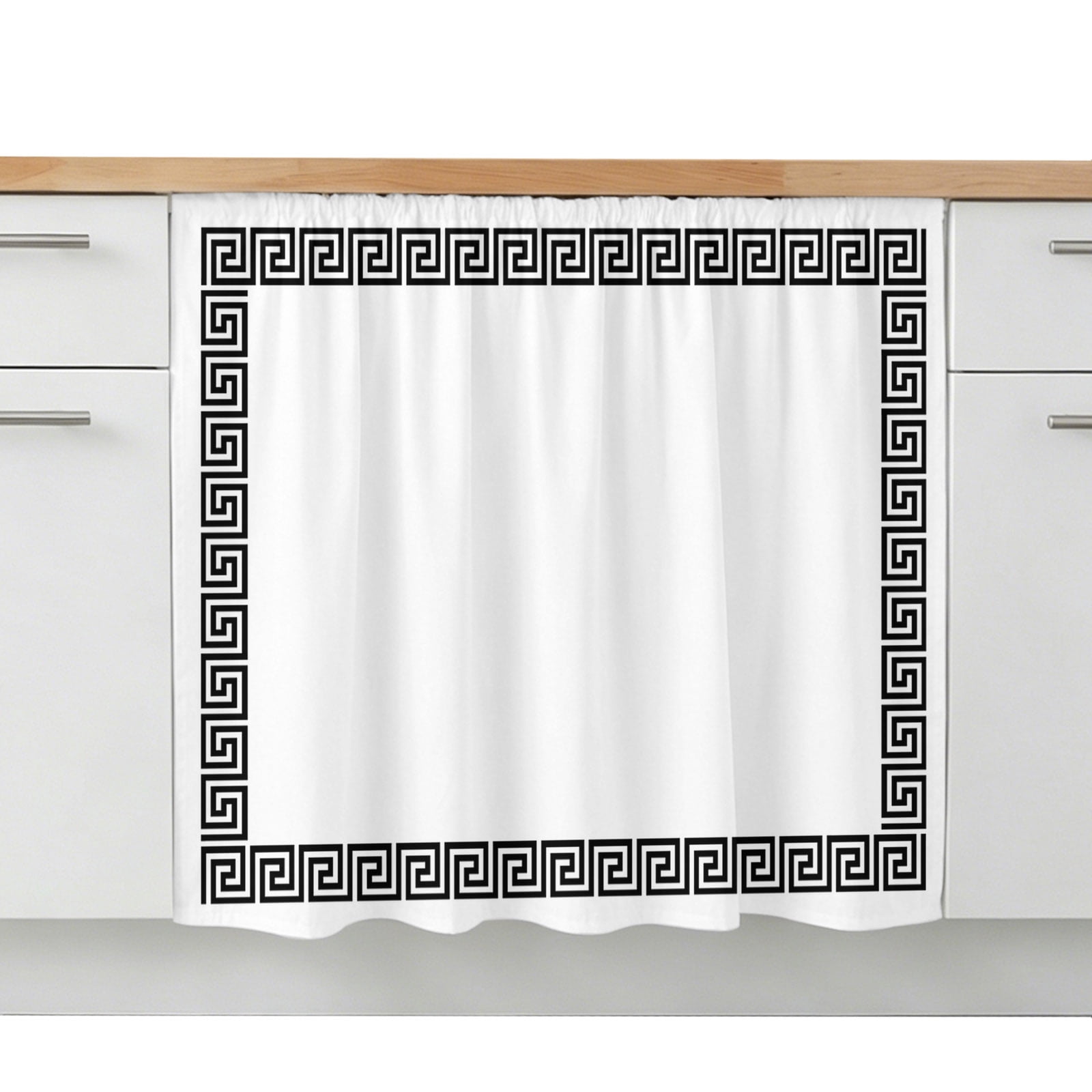 Black Geometric Cabinet Curtains 28"W x 35"L,Dustproof Sink Skirt ...