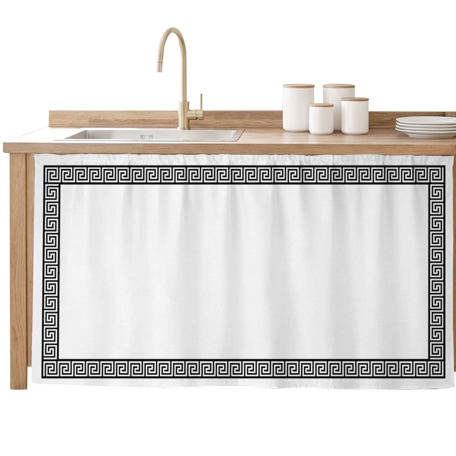 Black Geometric Cabinet Curtains 28"W x 51"L,Dustproof Sink Skirt ...
