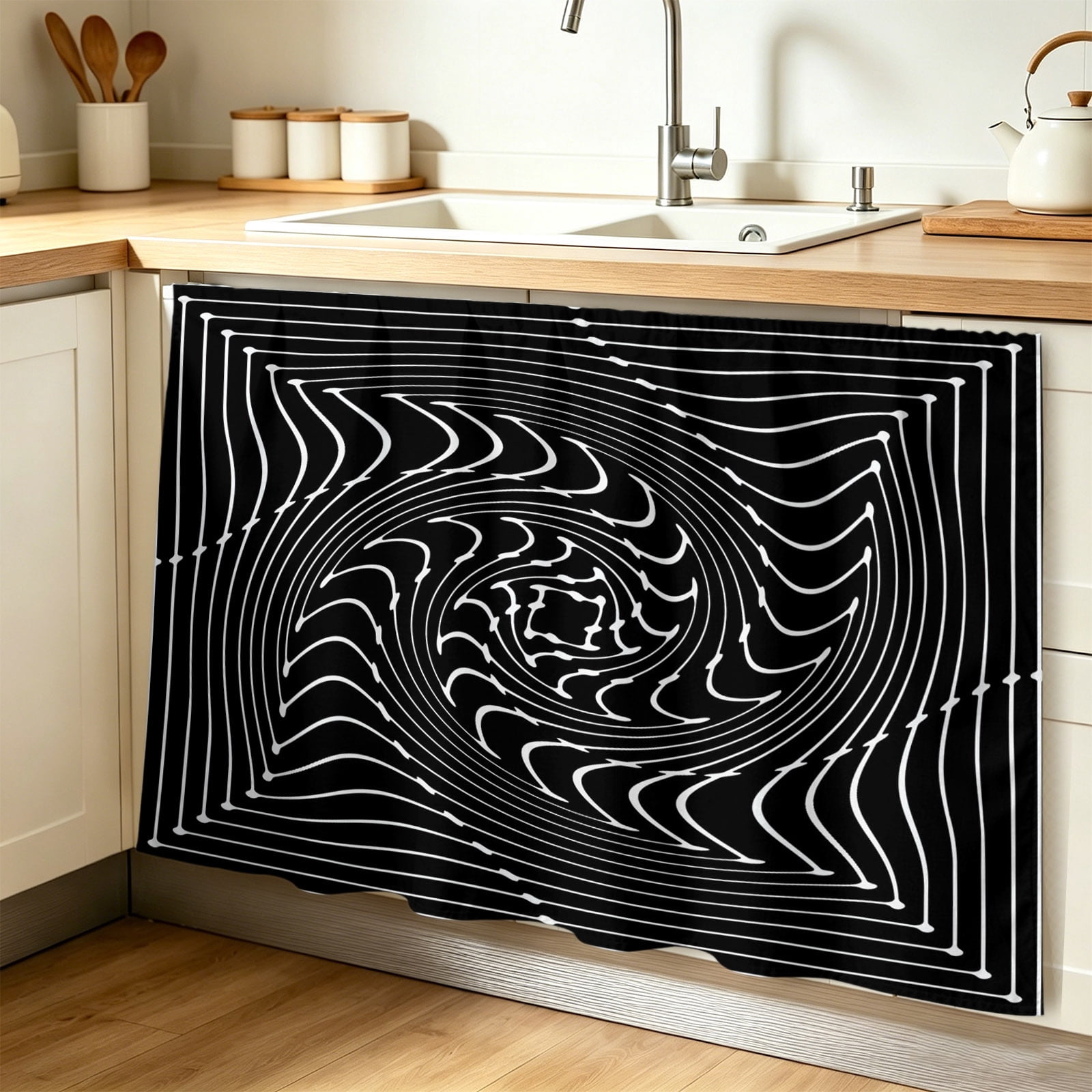 Black Geometric Cabinet Curtains for Shelves, Modern Abstract ...