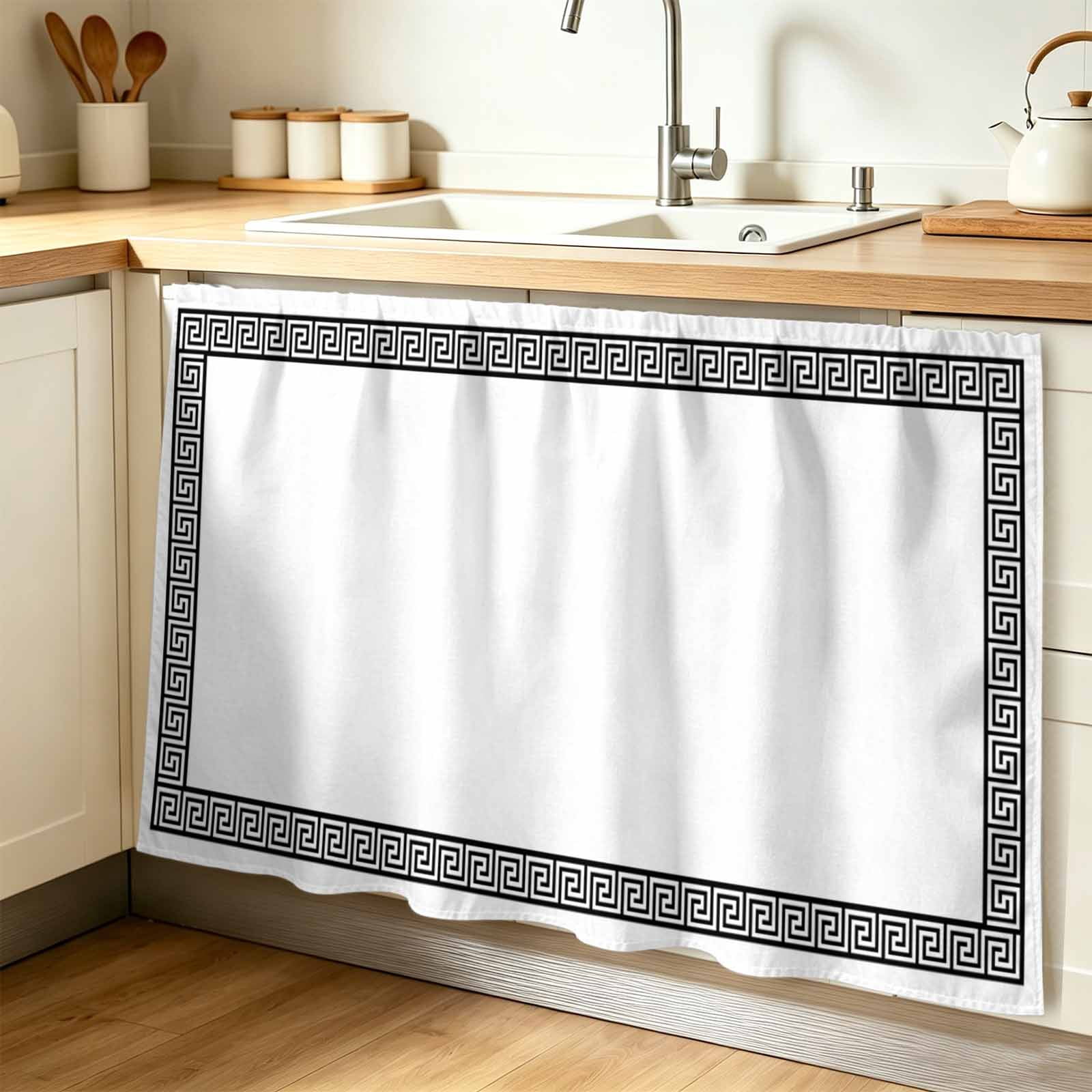 Black Geometric Cabinet Curtains for Shelves, Modern Key Greek Design ...