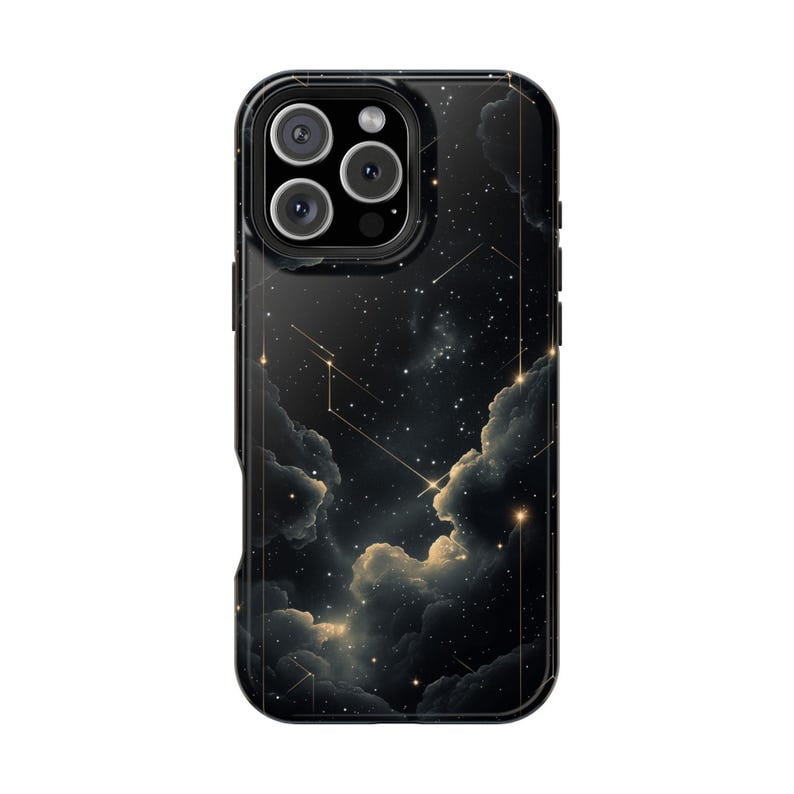 Black Geometric Cloud with Celestial Sky Abstract Modern Pattern Phone ...