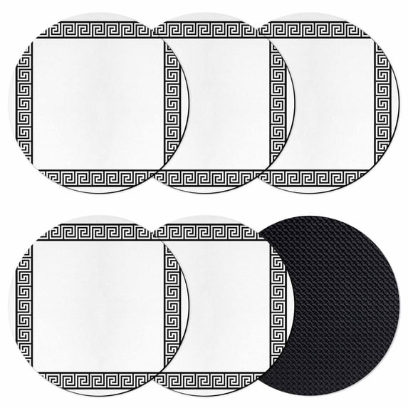 Black Geometric Coasters Set of 6, Modern Key Greek Design Abstract Art ...