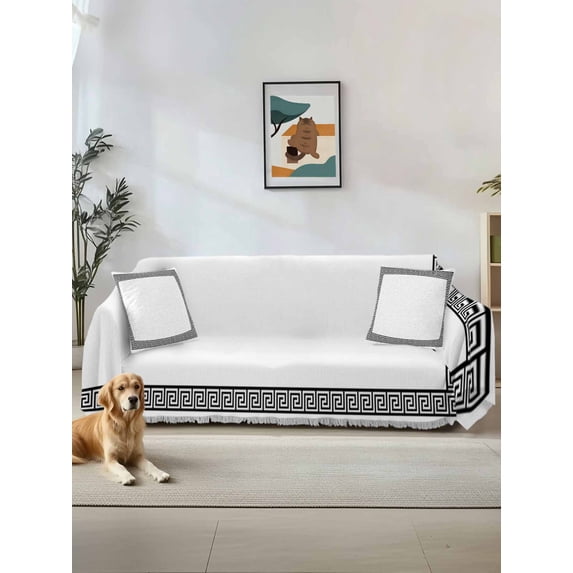 Black Geometric Couch Cover for Dogs, Modern Key Greek Design Abstract ...