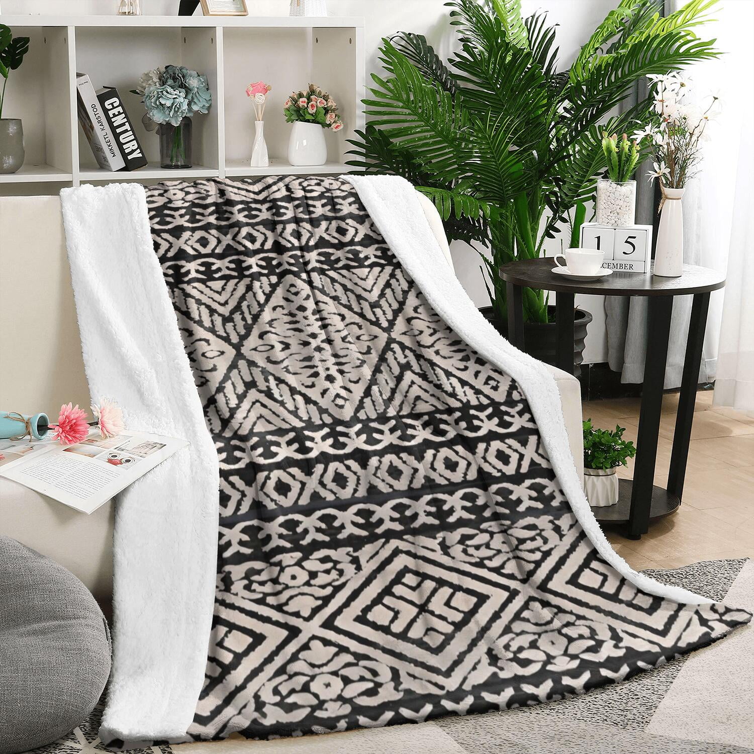 Black Geometric Diamond Pattern Blanket,Comfortable Soft Flannel Throw ...