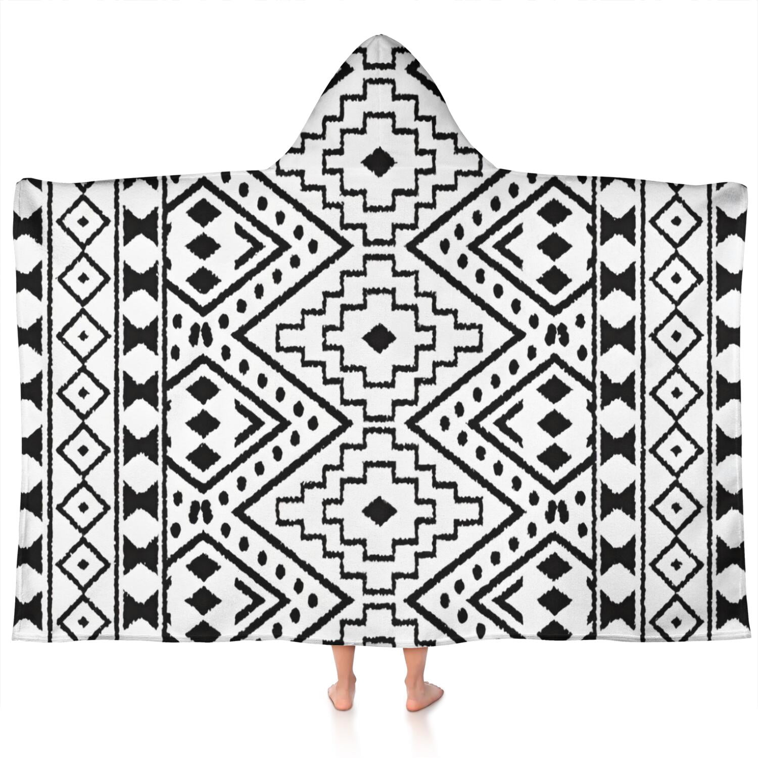 Black Geometric Diamond Pattern Hooded Bath Towel，60"x35" for Ages 3 To ...