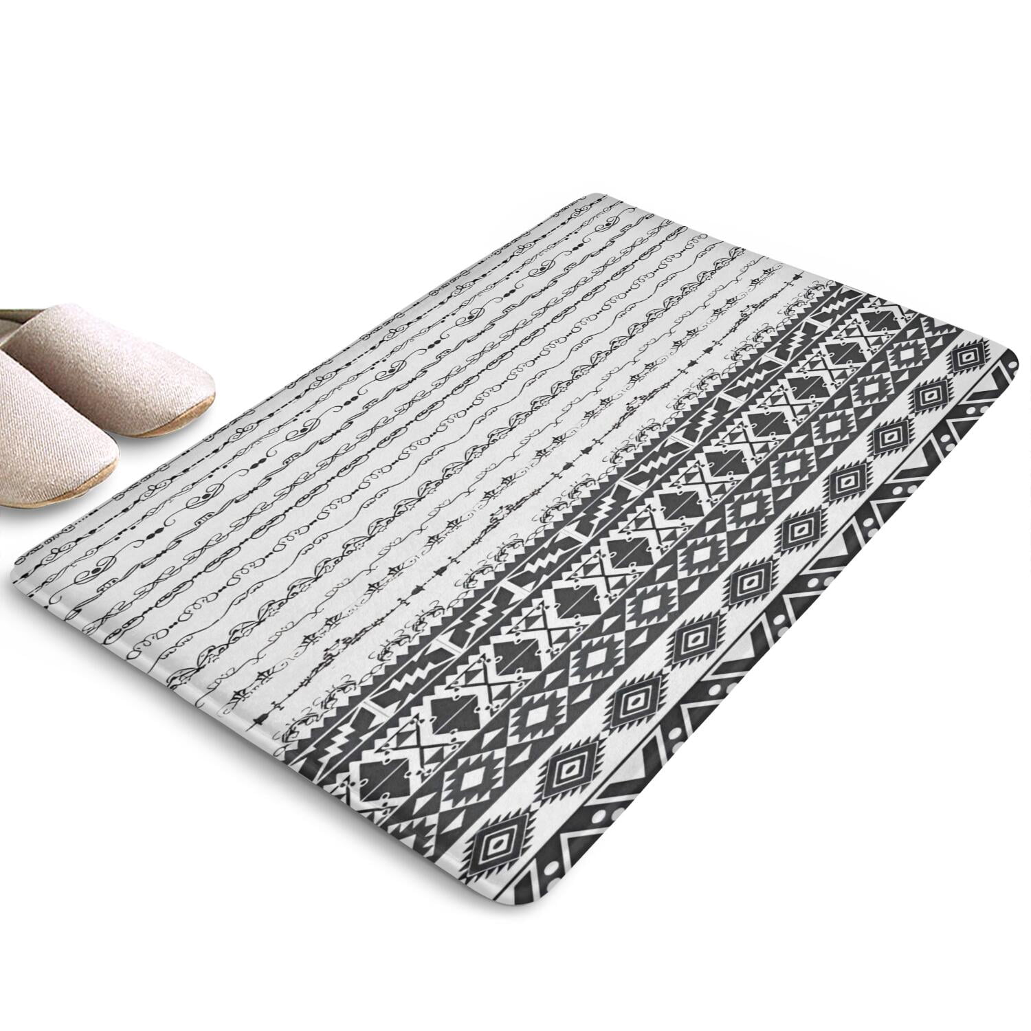 Black Geometric Diamond Striped Flannel Non Slip Door Rugs,Washable ...