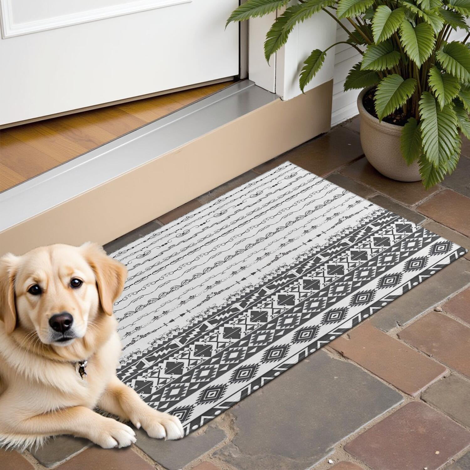 Black Geometric Diamond Striped Pattern Door Rugs,Washable Non Slip ...