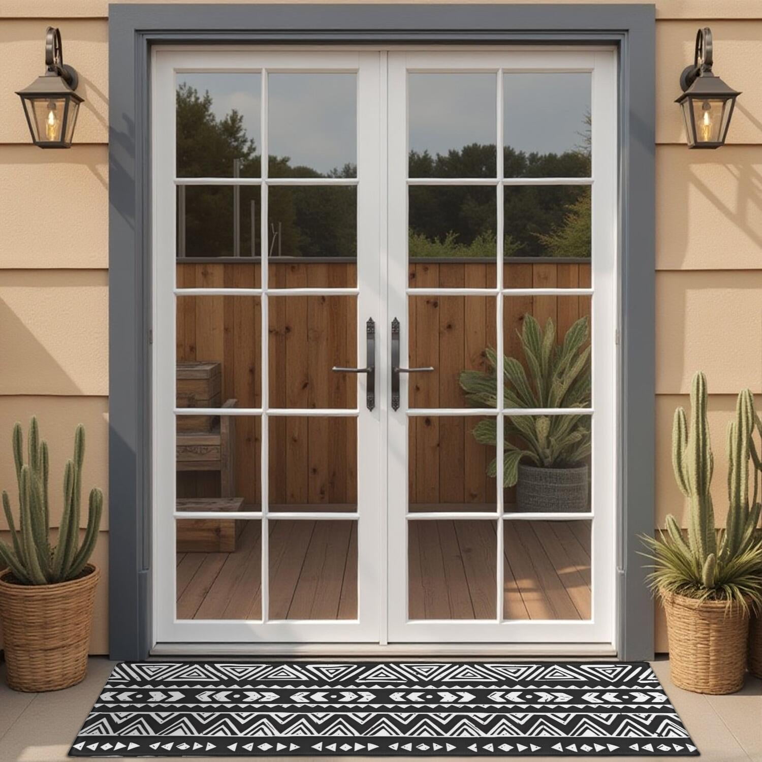 Black Geometric Diamond Triangle Pattern Door Rugs,Washable Non Slip ...