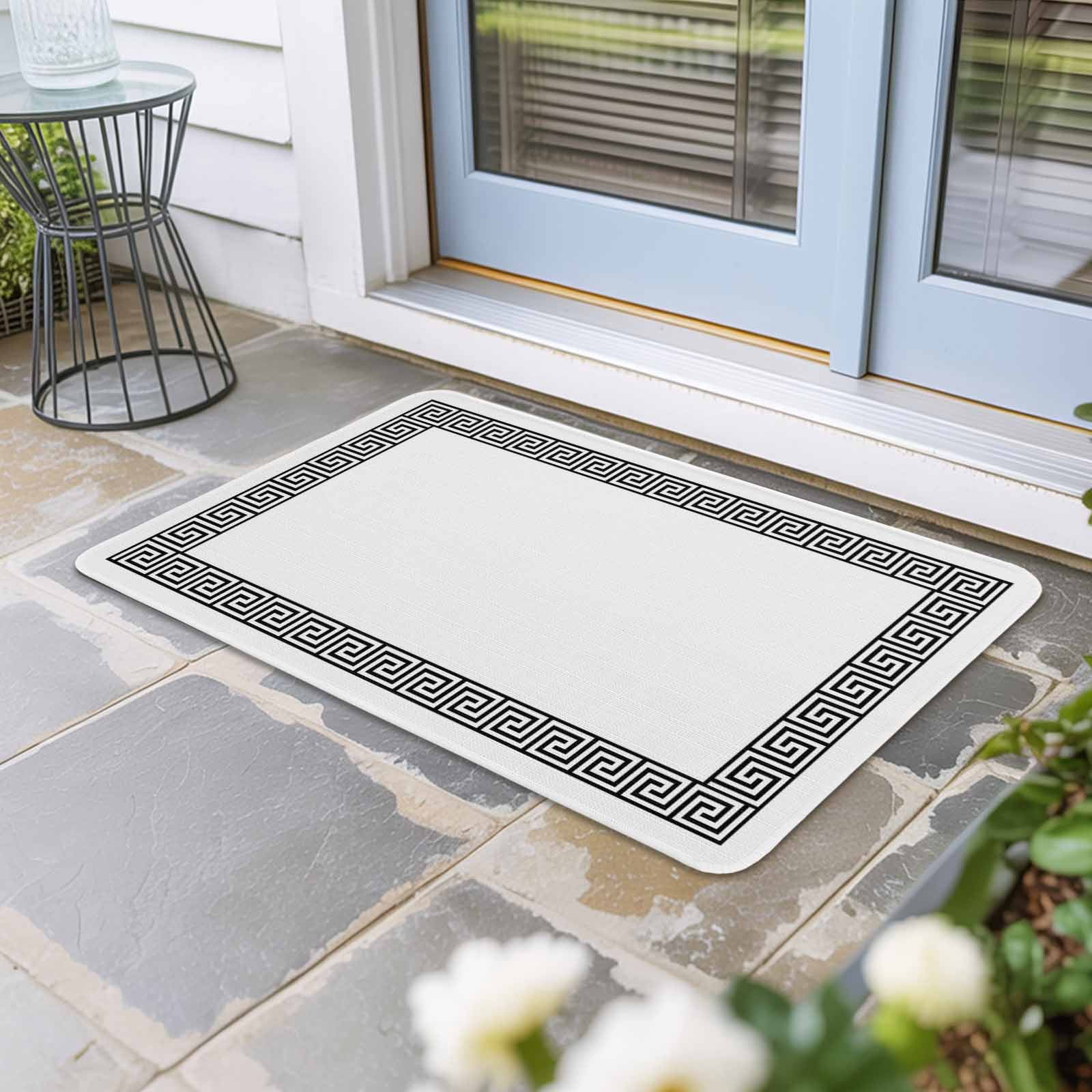 Black Geometric Door Mat Indoor Outdoor, Modern Key Greek Design ...