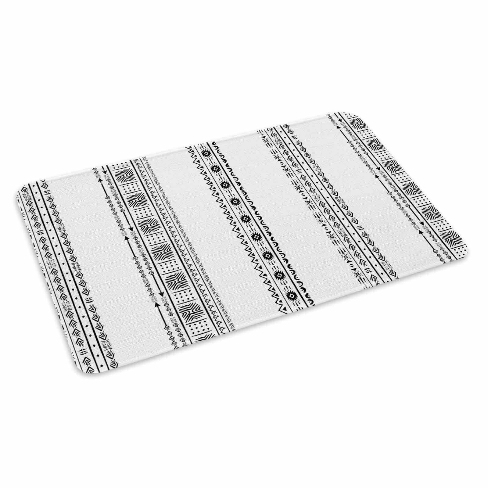 Black Geometric Doormat Outdoor Entrance 16"x24", Boho Lines White ...