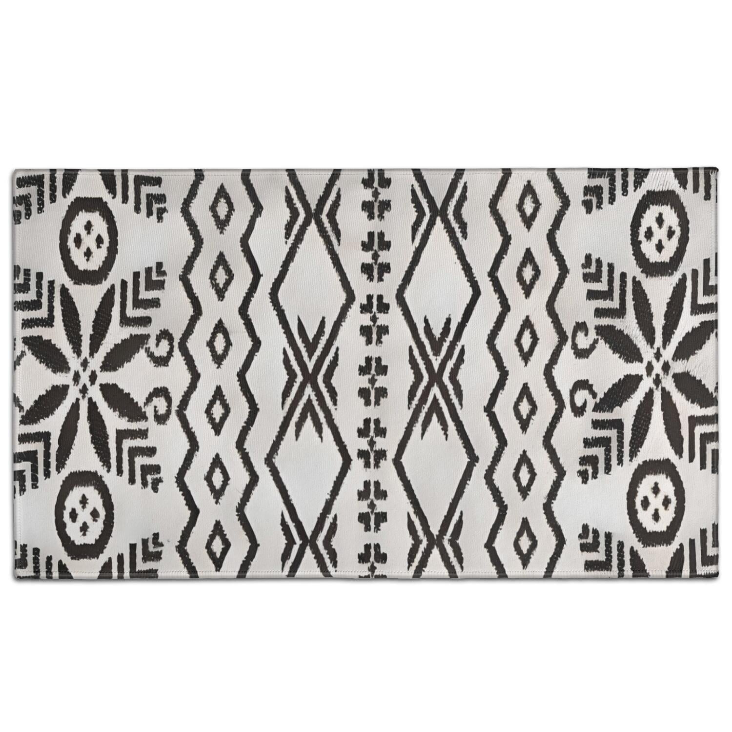 Black Geometric Flower Diamond Pattern Door Rugs,Washable Non Slip Door ...