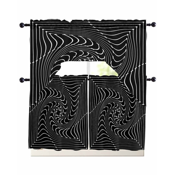 Black Geometric Kitchen Curtains Set for Windows 3 Piece Cafe Curtains ...