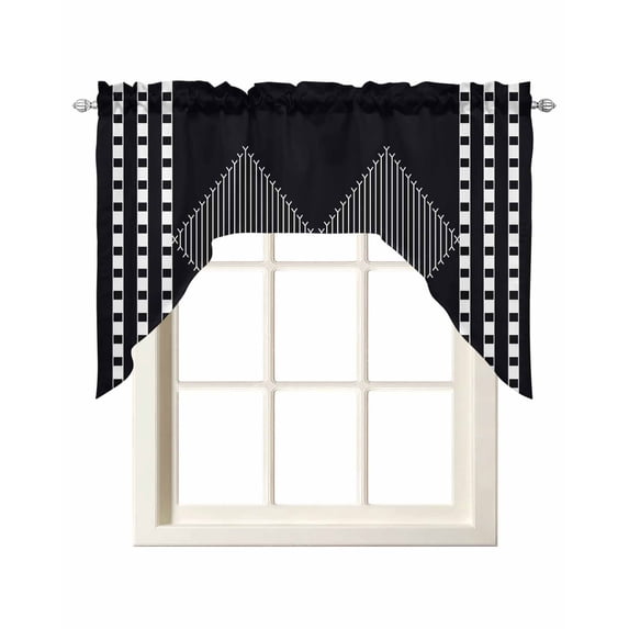 Black Geometric Kitchen Swag Valances for Windows, Boho Stripes ...