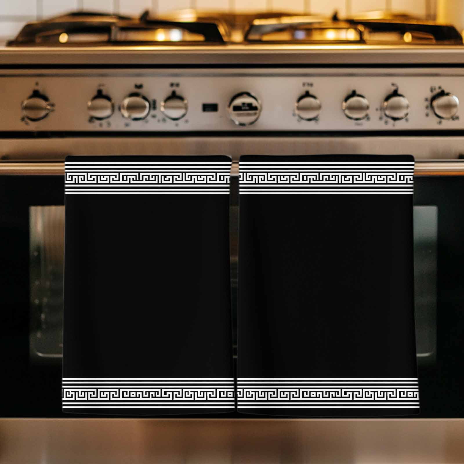 Black Geometric Kitchen Towels Set of 1, Country Farm Traditional ...