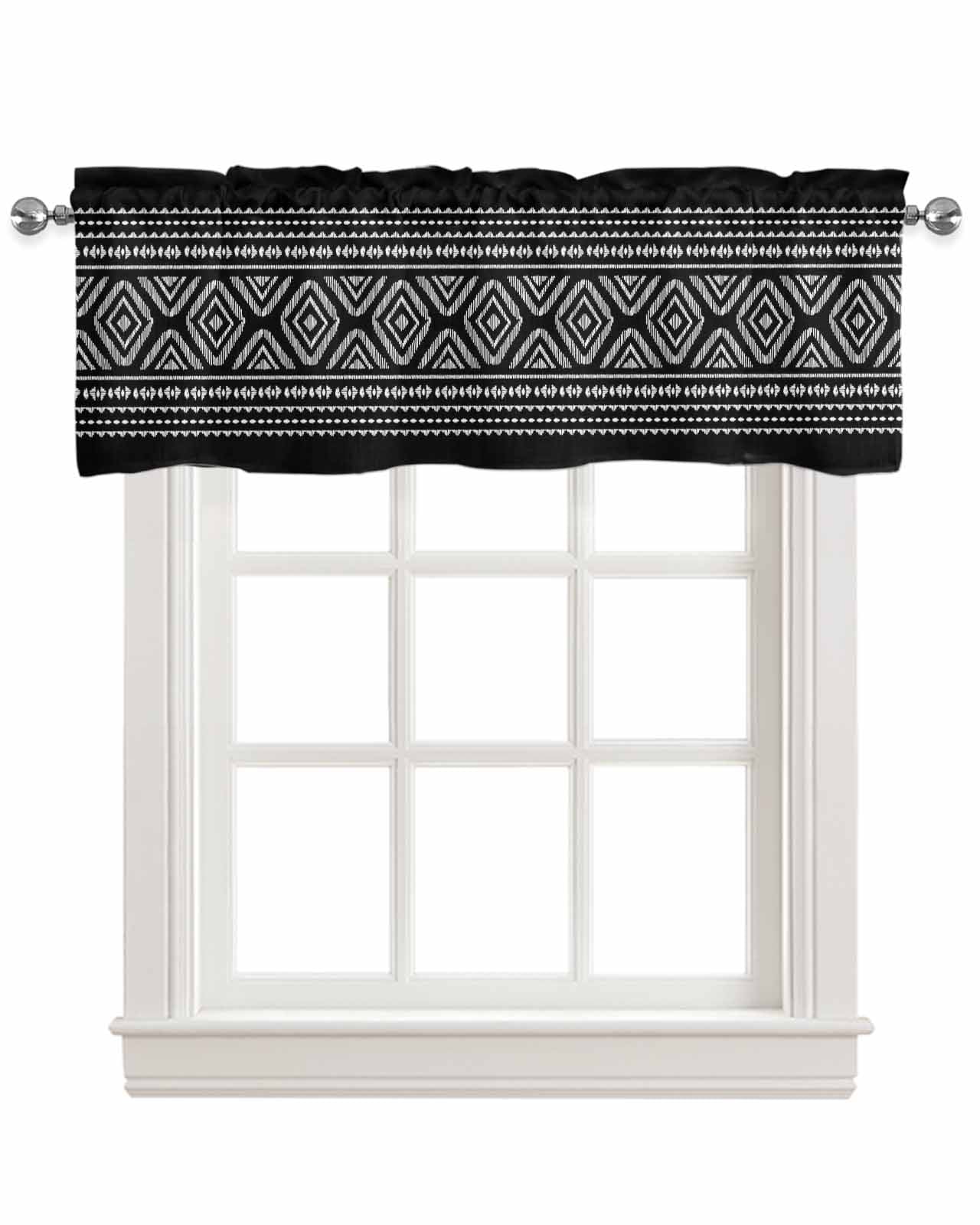 Black Geometric Kitchen Valances for Windows Farmhouse Linen Window ...