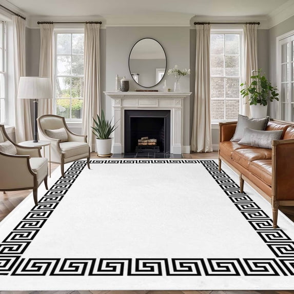 Black Geometric Large Area Rug 8x10 FT, Non Slip Living Room Throw ...
