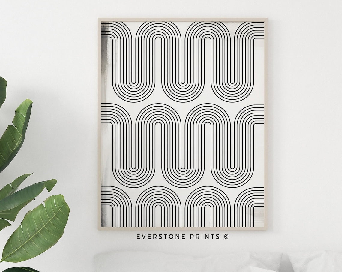 Black Geometric Line Art, Geometric Wall Art, Mid Century Line Art ...