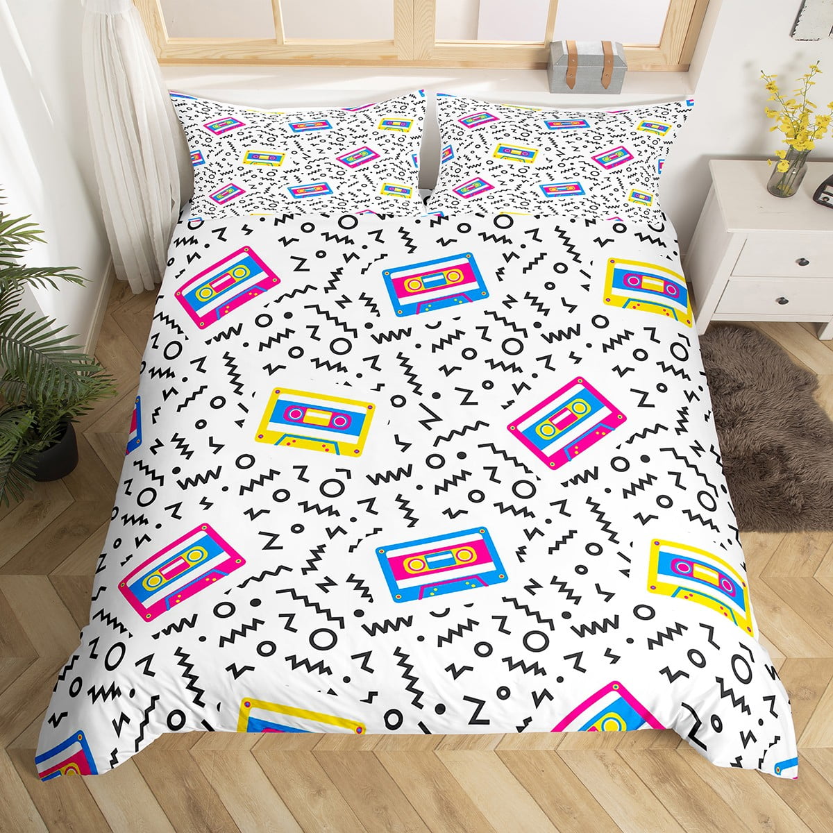 Black Geometric Memphis Comforter Cover Full Retro 80s 90s Style ...