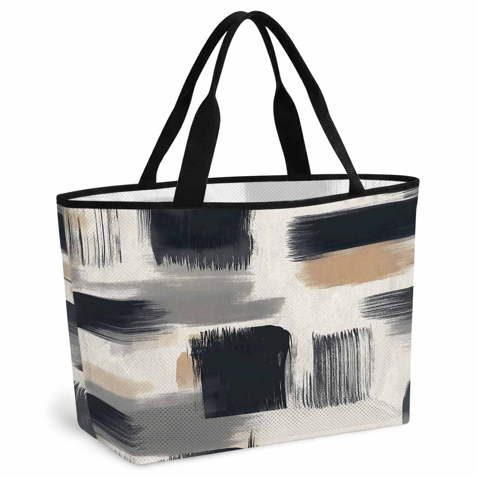 Black Geometric Mesh Beach Bag for Women Men, Large Beach Tote ...