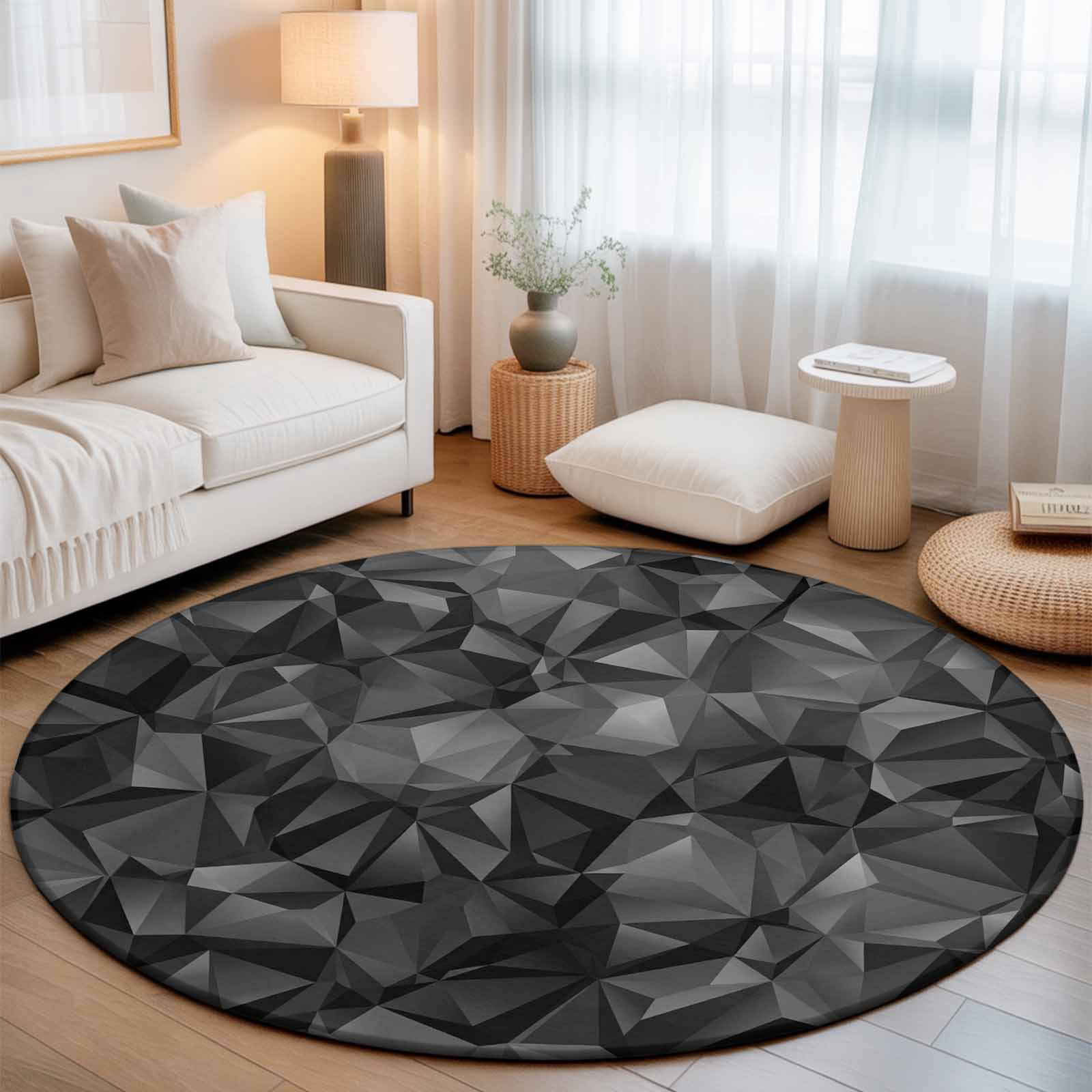 Black Geometric Modern Art Round Rug 5ft Abstract Patterns Seamless ...