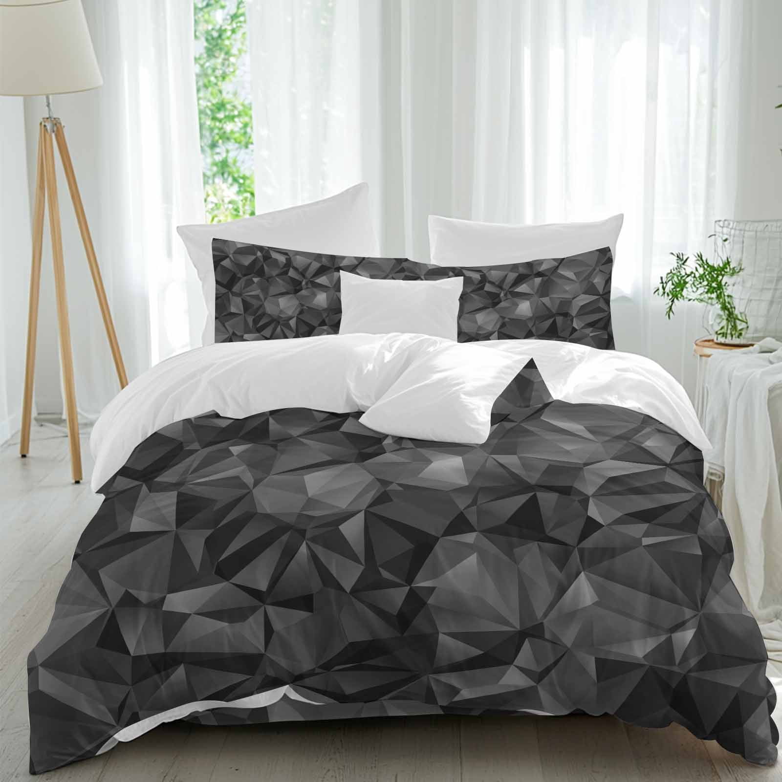 Black Geometric Modern Art Soft Breathable Bedding Set with Pillow ...
