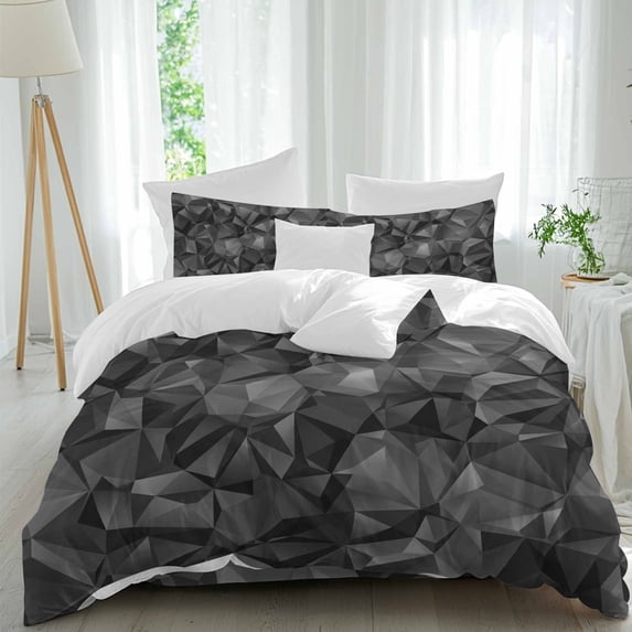 Black Geometric Modern Art Soft Breathable Bedding Set with Pillow ...