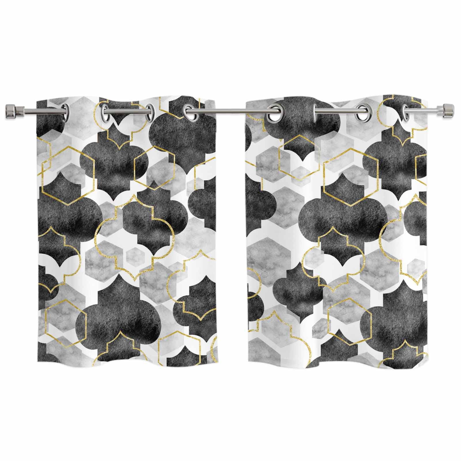 Black Geometric Moroccan Kitchen Curtains Window Panels, Abstract Art Grey Ombre Modern ...