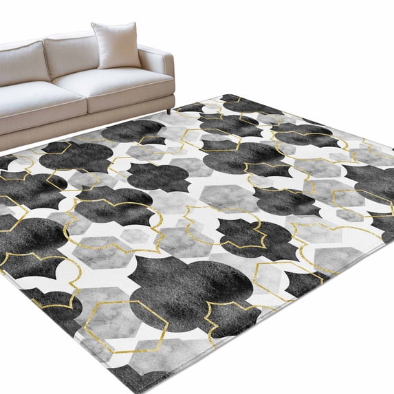 Black Geometric Moroccan Washable Rug 6x9 Area Rug for Living Room ...