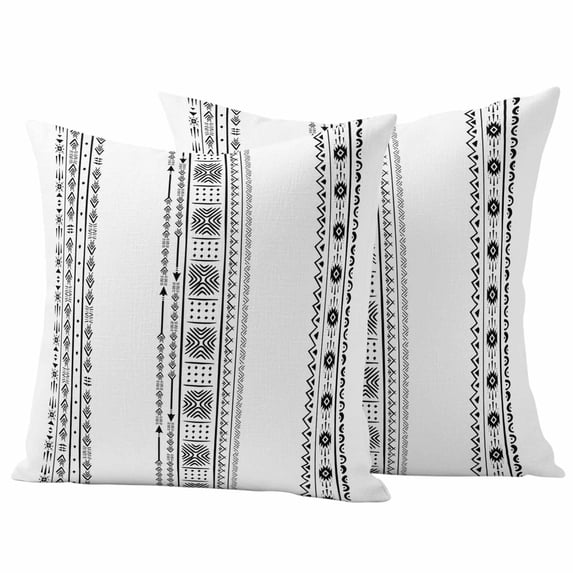 Black Geometric Outdoor Pillow Covers 20"x20" Set of 2,Waterproof Throw ...