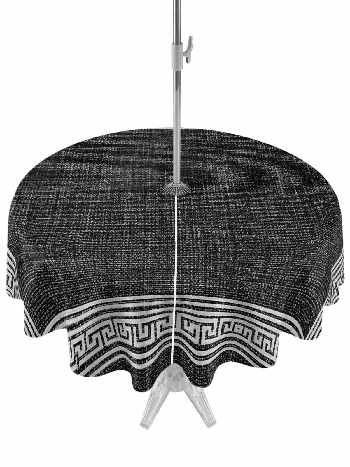 Black Geometric Outdoor Tablecloth with Umbrella Hole, White Greek Key ...