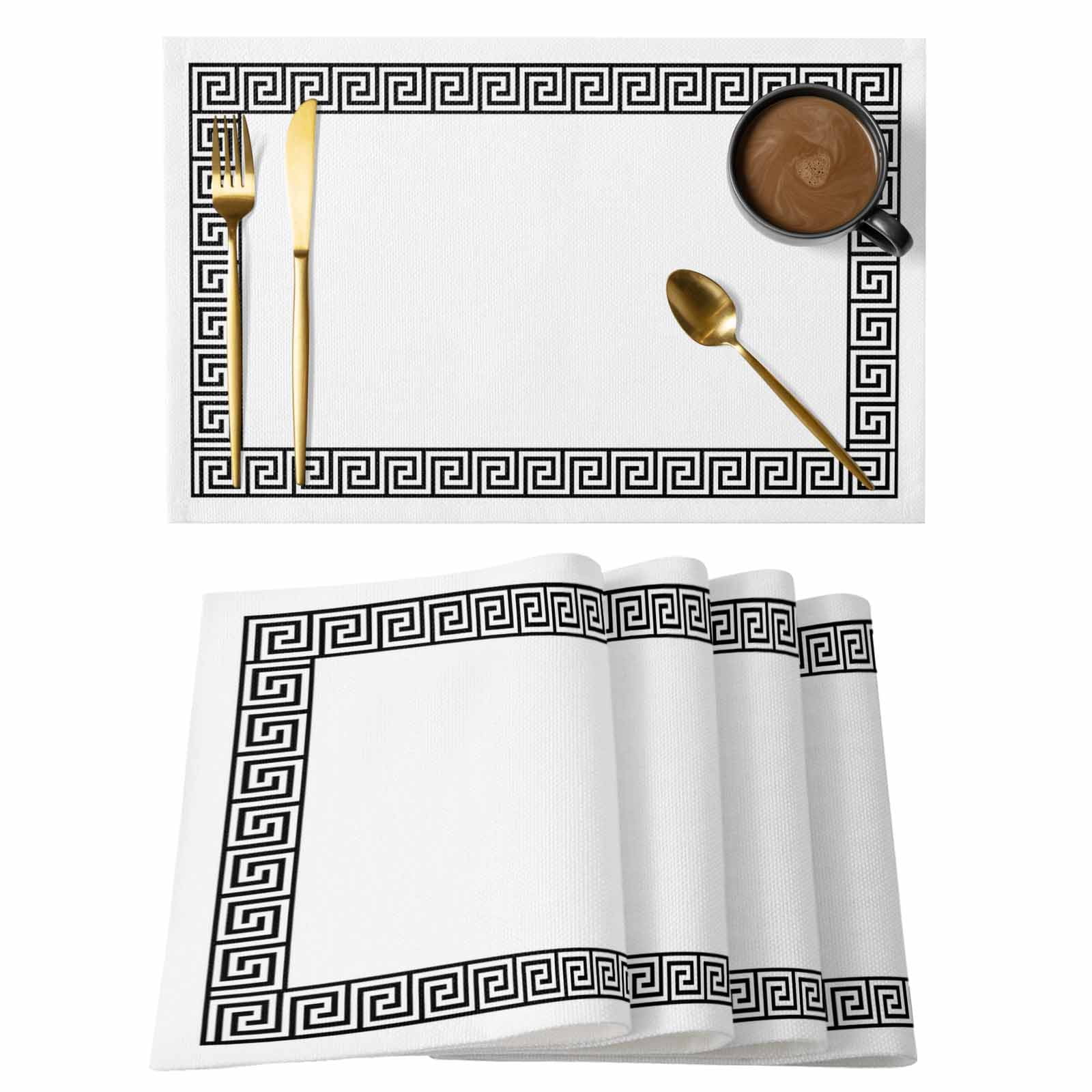 Black Geometric Placemats Set of 12, Cotton Linen Fabric Place Mats ...