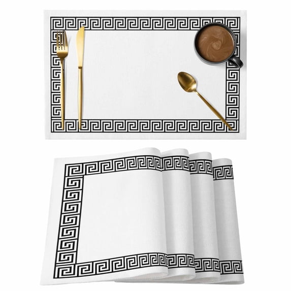 Black Geometric Placemats Set of 12, Cotton Linen Fabric Place Mats ...
