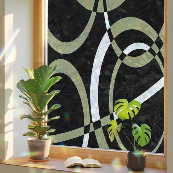 Black Geometric Privacy Window Film, Decorative Stained Glass Window ...