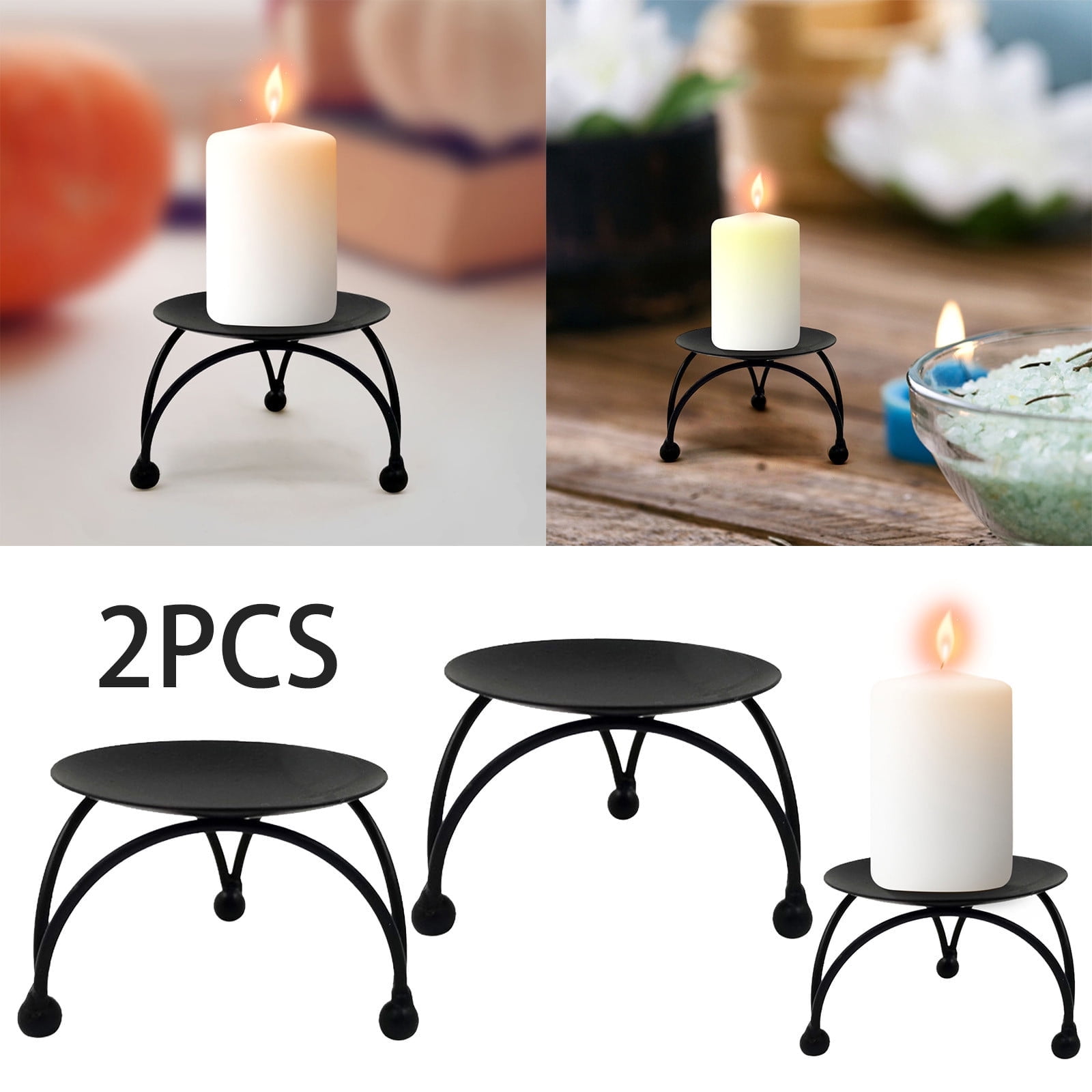 Black Geometric Round Iron Candle Holder 2Pc B,Geometric Round Wrought ...