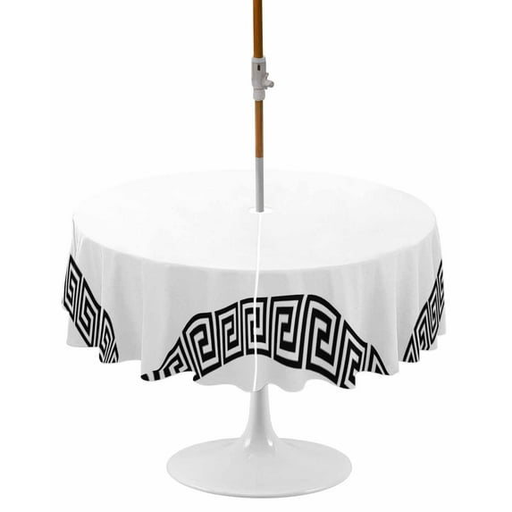 Black Geometric Round Outdoor Tablecloth, Waterproof Table Cloth Cover ...