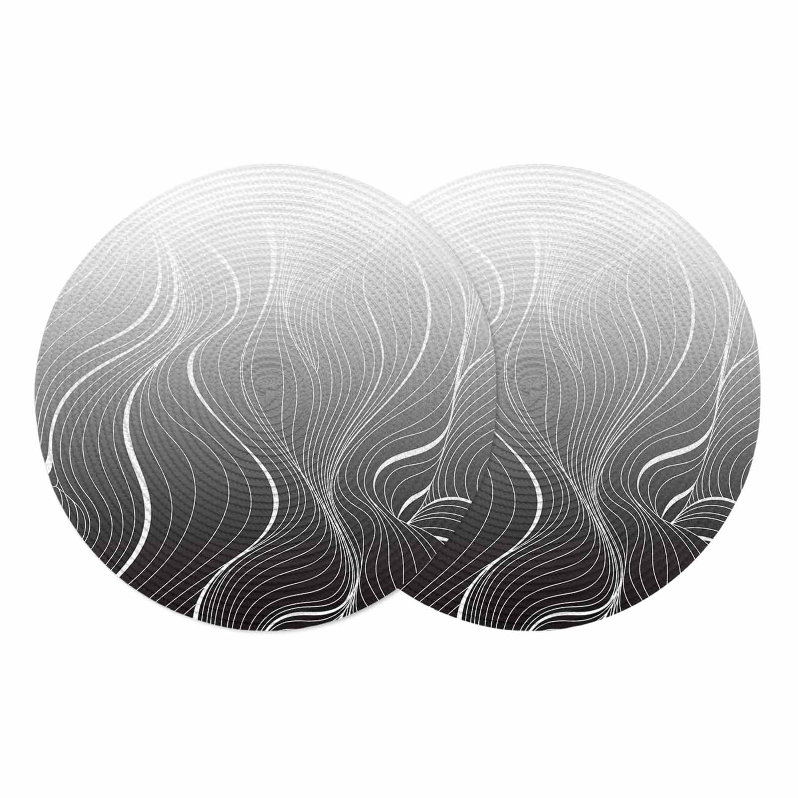 Black Geometric Round Placemats Set of 2 Modern White Stripe Abstract ...