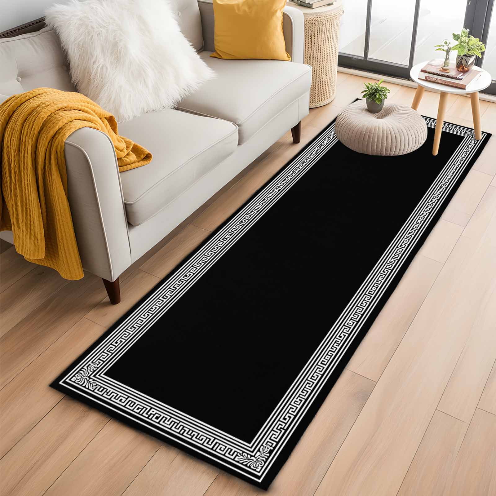 Black Geometric Runner Rug 2x6 FT,Non Slip Hallway Rugs,Country Farm ...