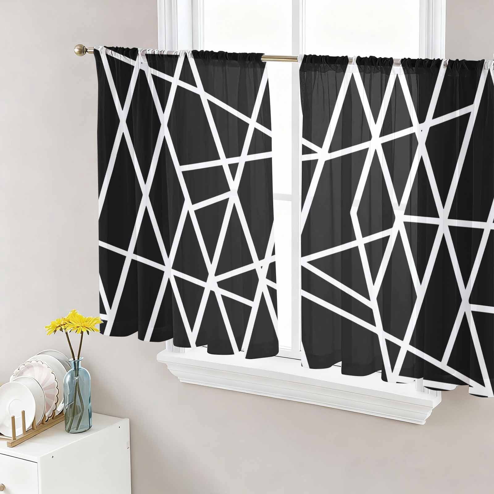 Black Geometric Sheer Curtains for Living Room Bedroom Abstract Stripes ...