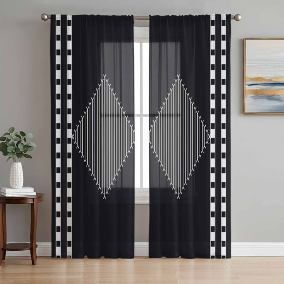 Black Geometric Sheer Curtains for Living Room Bedroom Boho Stripes ...